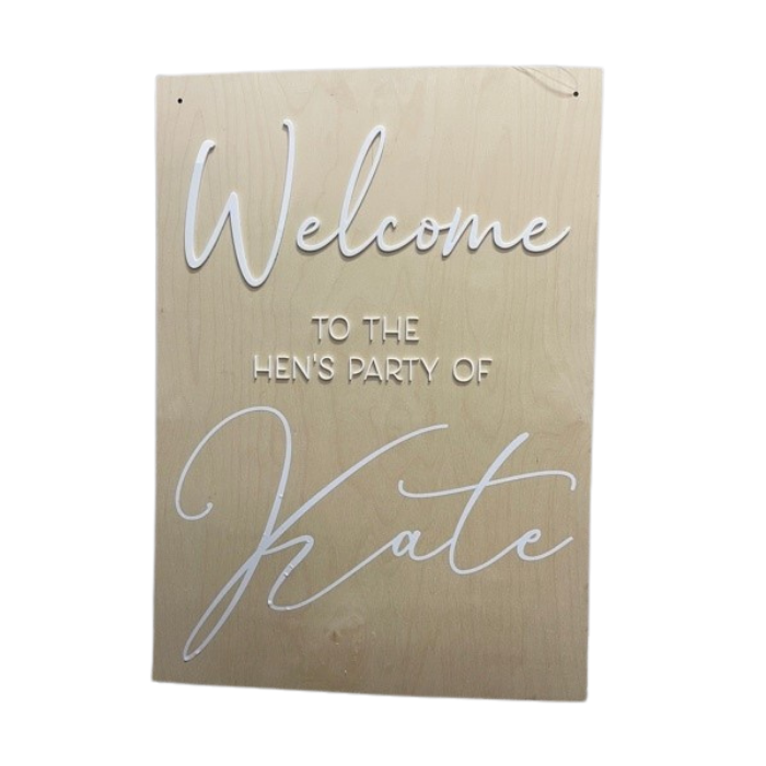 Personalised Hens Party Sign- Wood/White – Wagga Event Hire